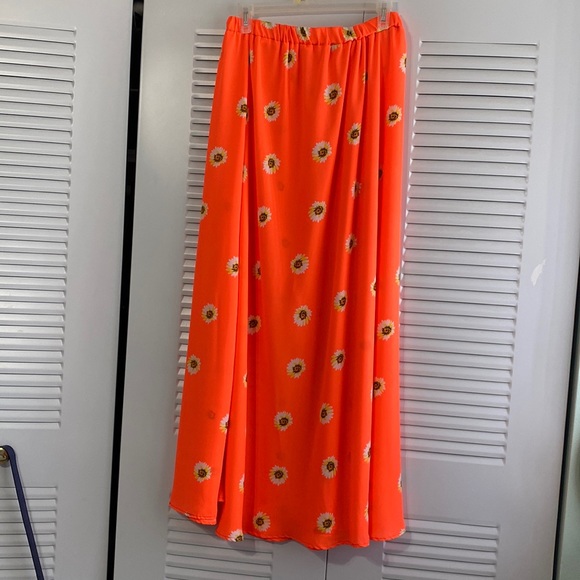 Skirts | Custom Made Orange Floral Skirt | Poshmark